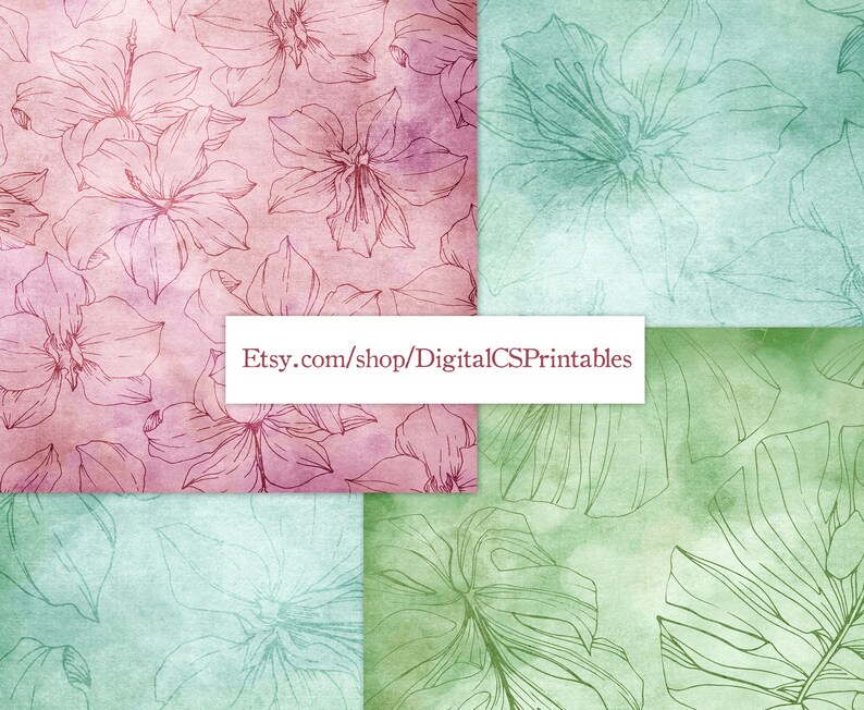 Watercolor Tropical Digital Paper Palm Leaf Pattern Exotic Digital ...