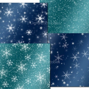 Snowflake Digital Paper Blue Christmas Digital Paper Winter Digital ...