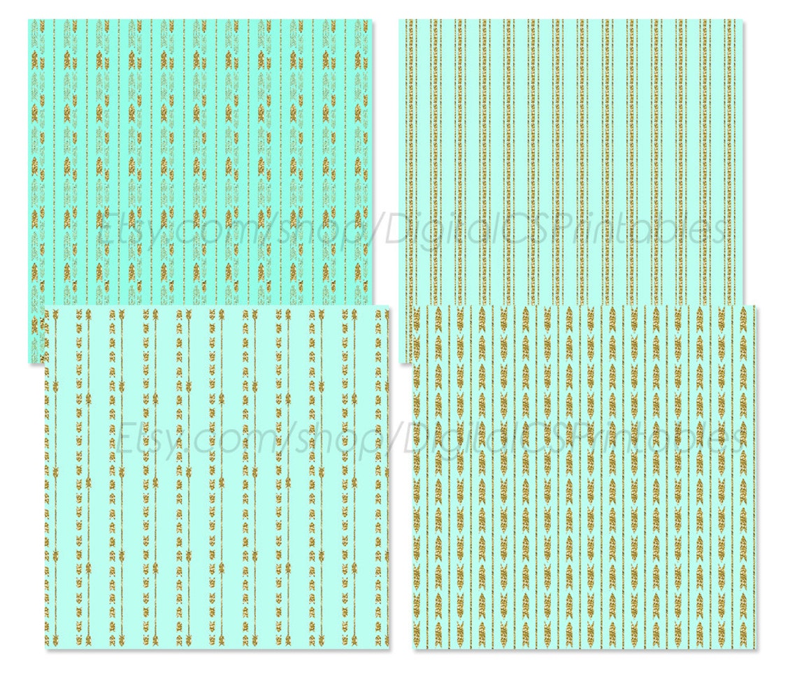 Gold and Mint Arrow Digital Paper Arrow Tribal Digital Paper Gold ...