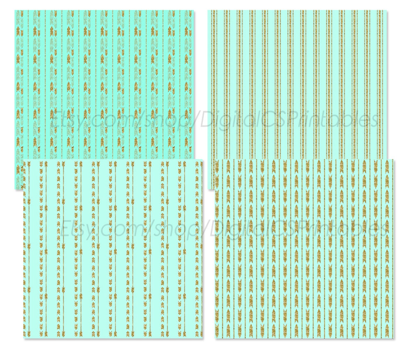 Gold and Mint Arrow Digital Paper Arrow Tribal Digital Paper Gold ...