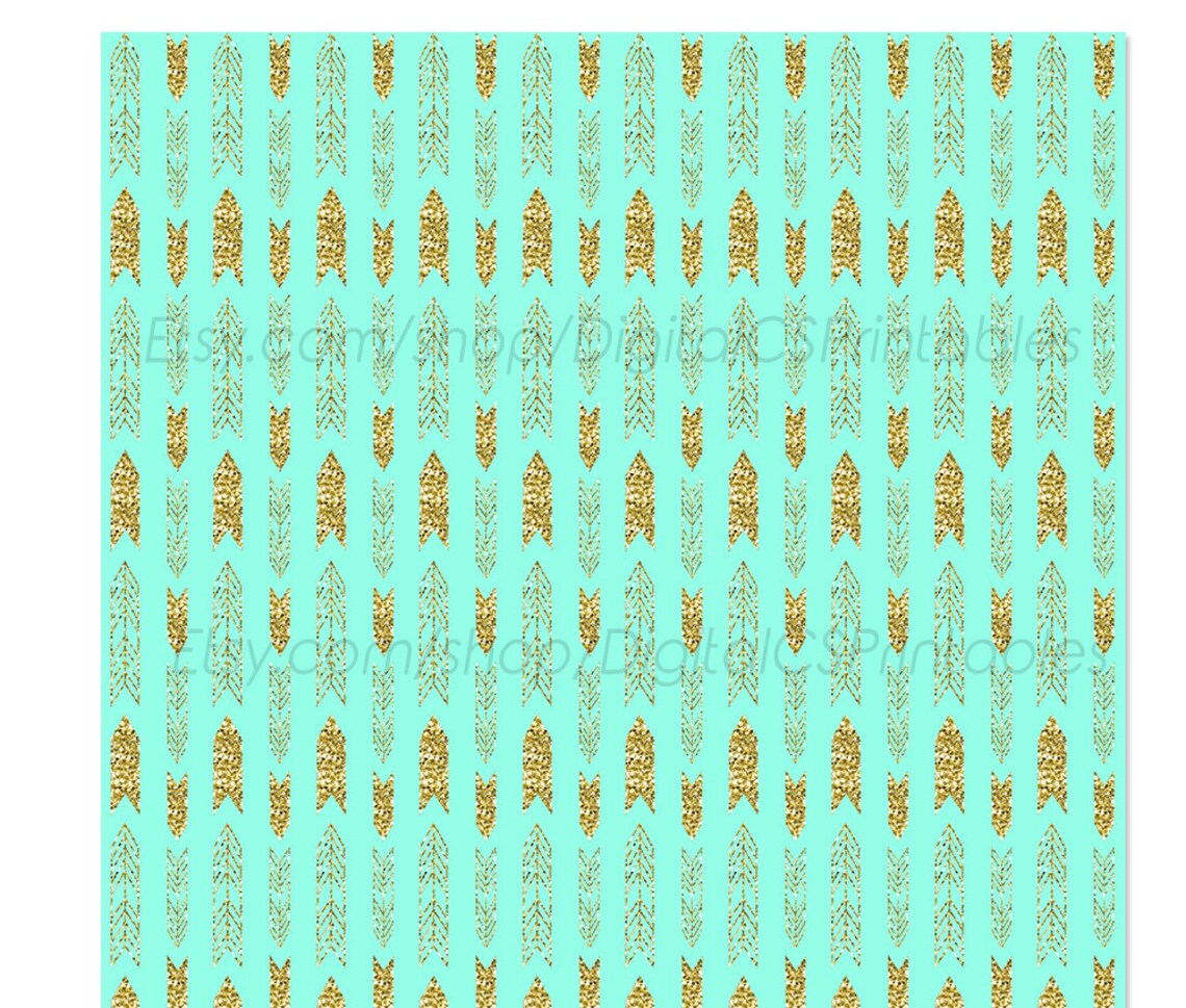 Gold and Mint Arrow Digital Paper Arrow Tribal Digital Paper Gold ...