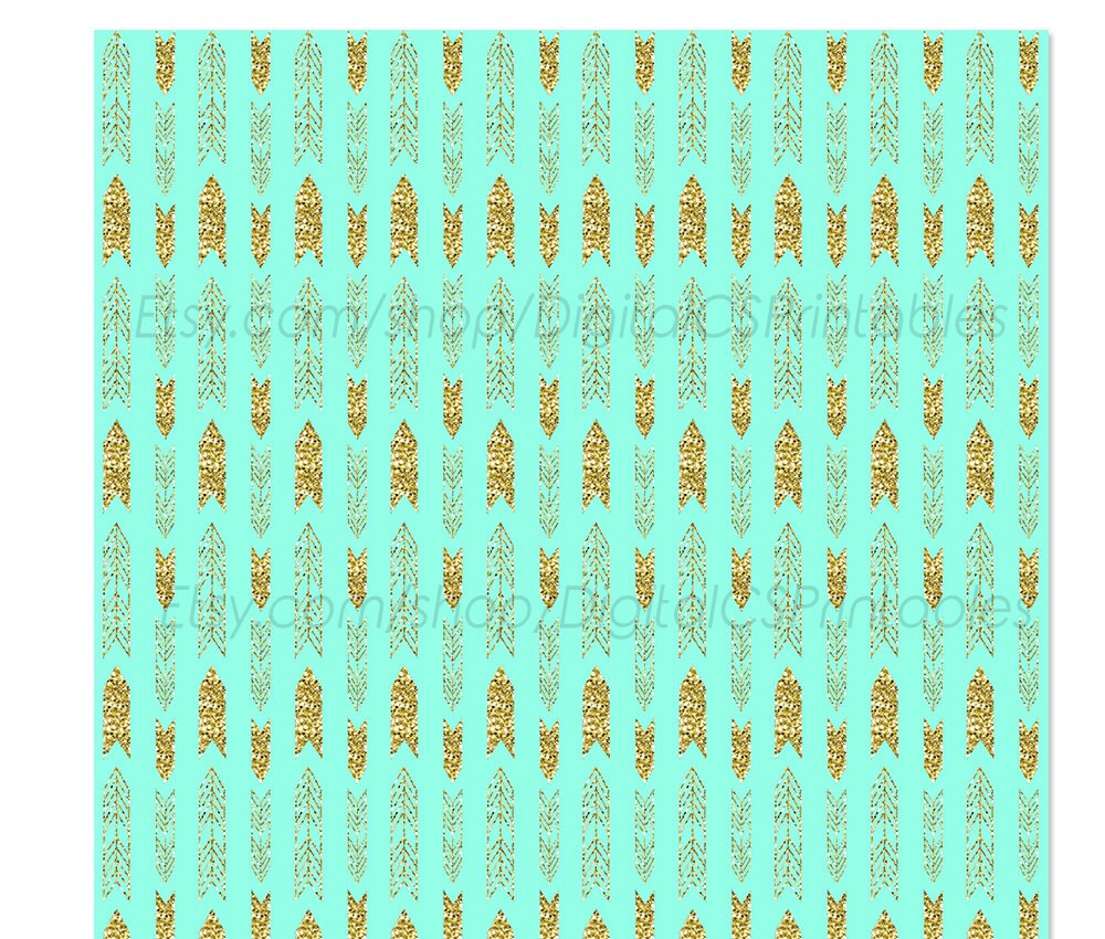 Gold and Mint Arrow Digital Paper Arrow Tribal Digital Paper Gold ...