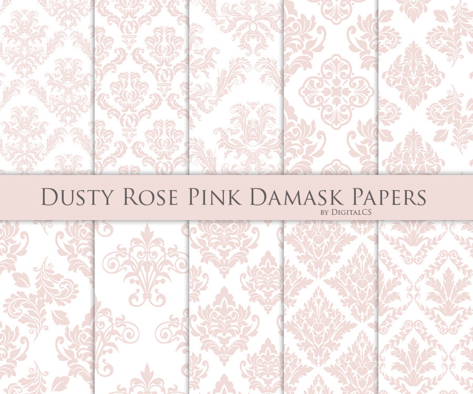 Dusty rose pink damask digital paper Dusty rose digital paper Dusty ...