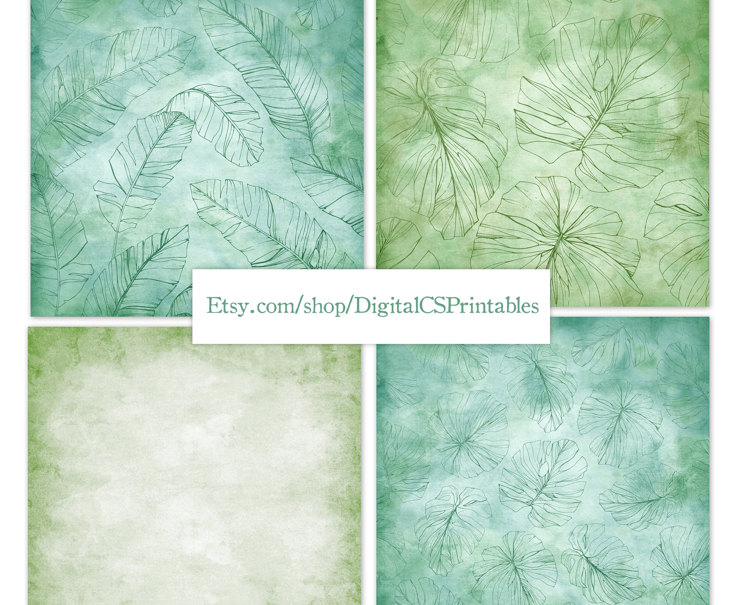 Watercolor Tropical Digital Paper Palm Leaf Pattern Exotic Digital ...