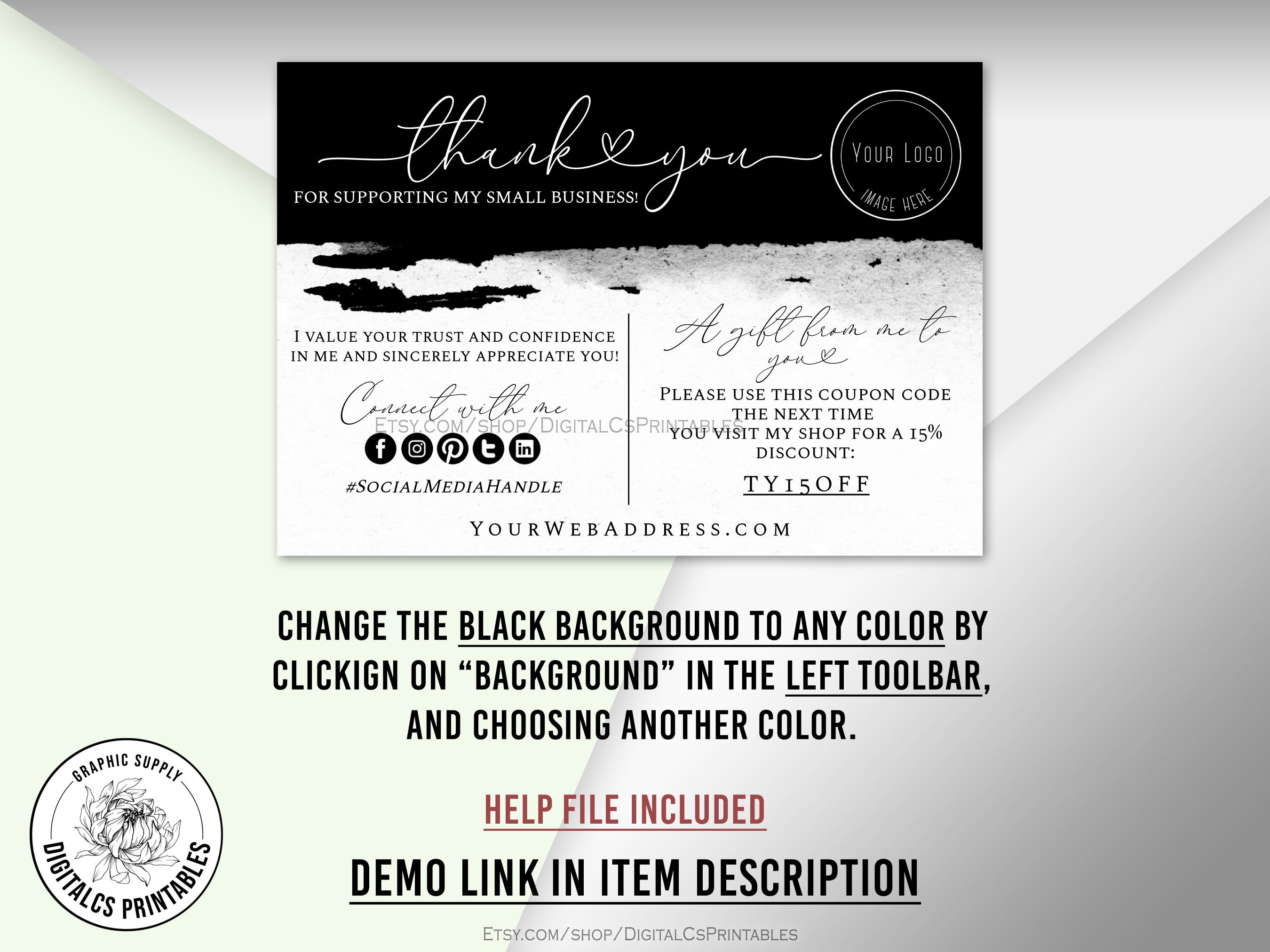 Editable Customer Appreciation Card Business Template Black Printable ...