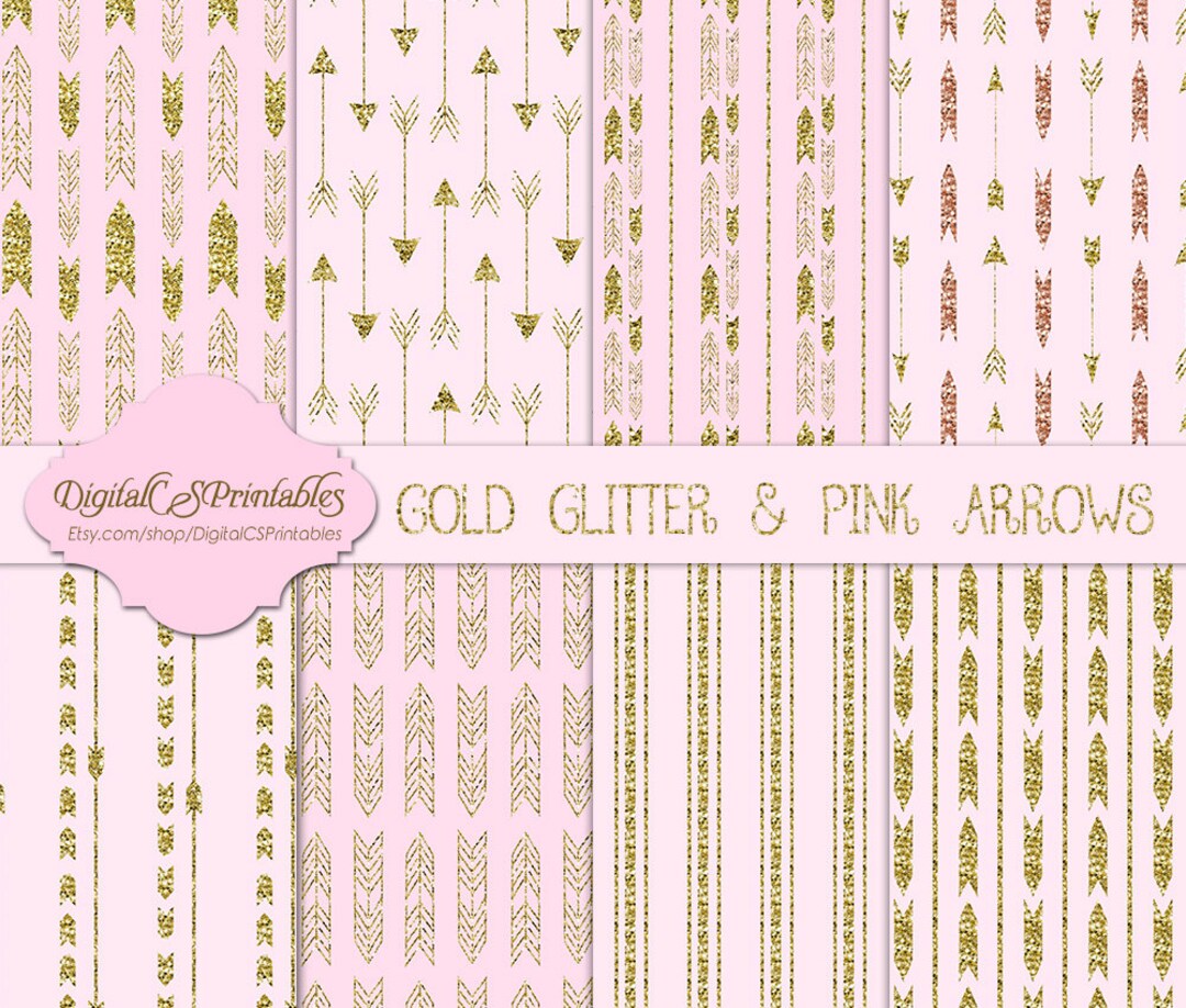 Gold and Pink Arrow Digital Paper Arrow Gold Glitter Digital Paper ...