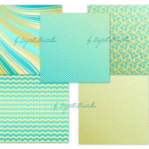 Turquoise Digital Paper Gold and Turquoise Digital Paper Gold Digital ...