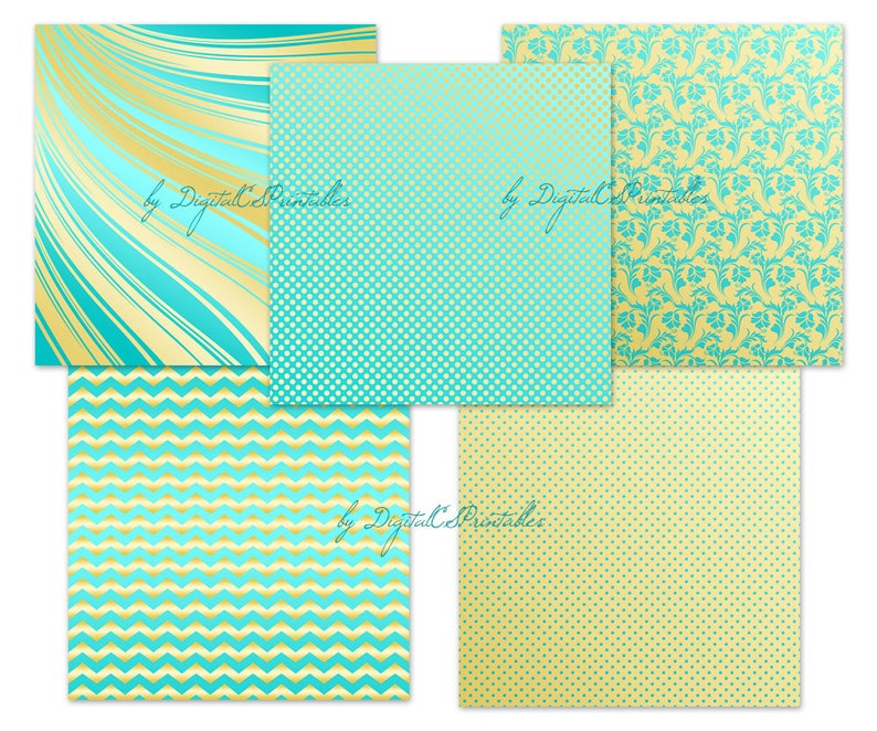 Turquoise Digital Paper Gold and Turquoise Digital Paper Gold Digital ...