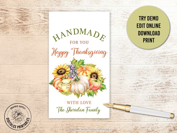 Editable Thanksgiving Template Thanksgiving Tags Handmade With - Etsy