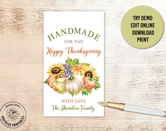 Editable Thanksgiving Template Thanksgiving Tags Handmade With Love ...