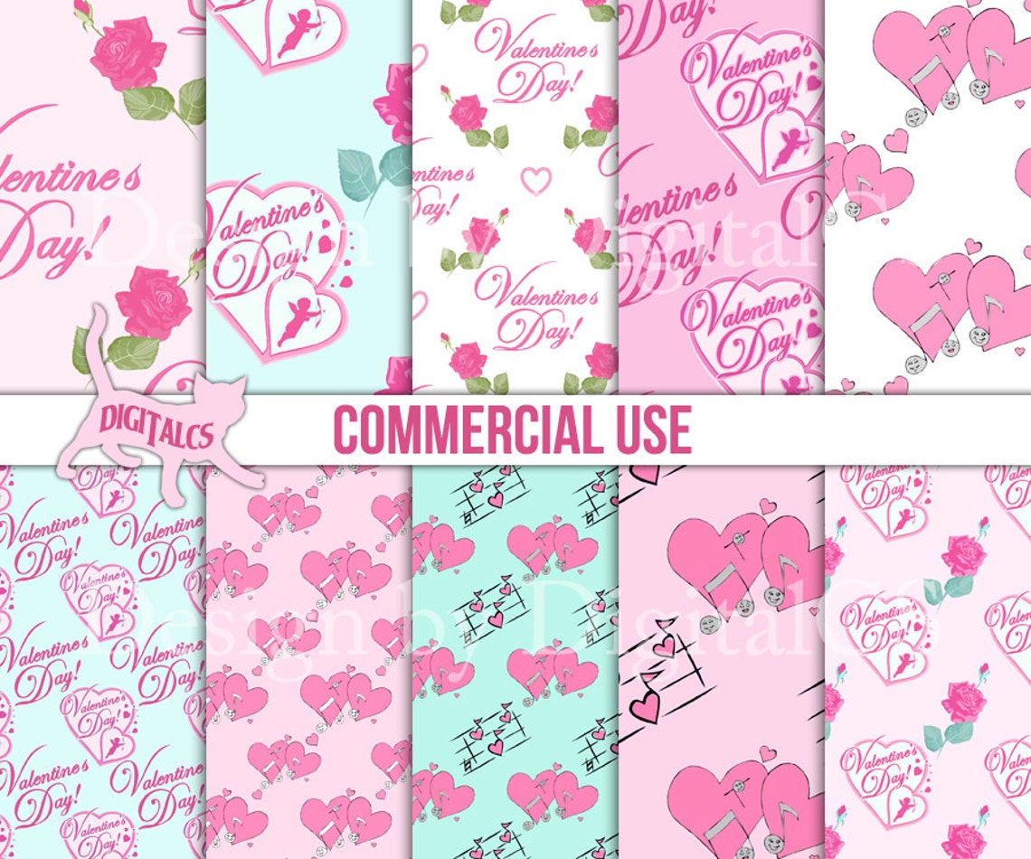 Valentines Day Digital Paper Pack Digital Paper Hearts Digital Paper ...