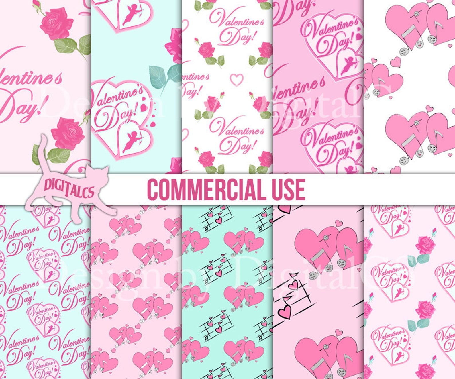 Valentines Day Digital Paper Pack Digital Paper Hearts Digital Paper ...