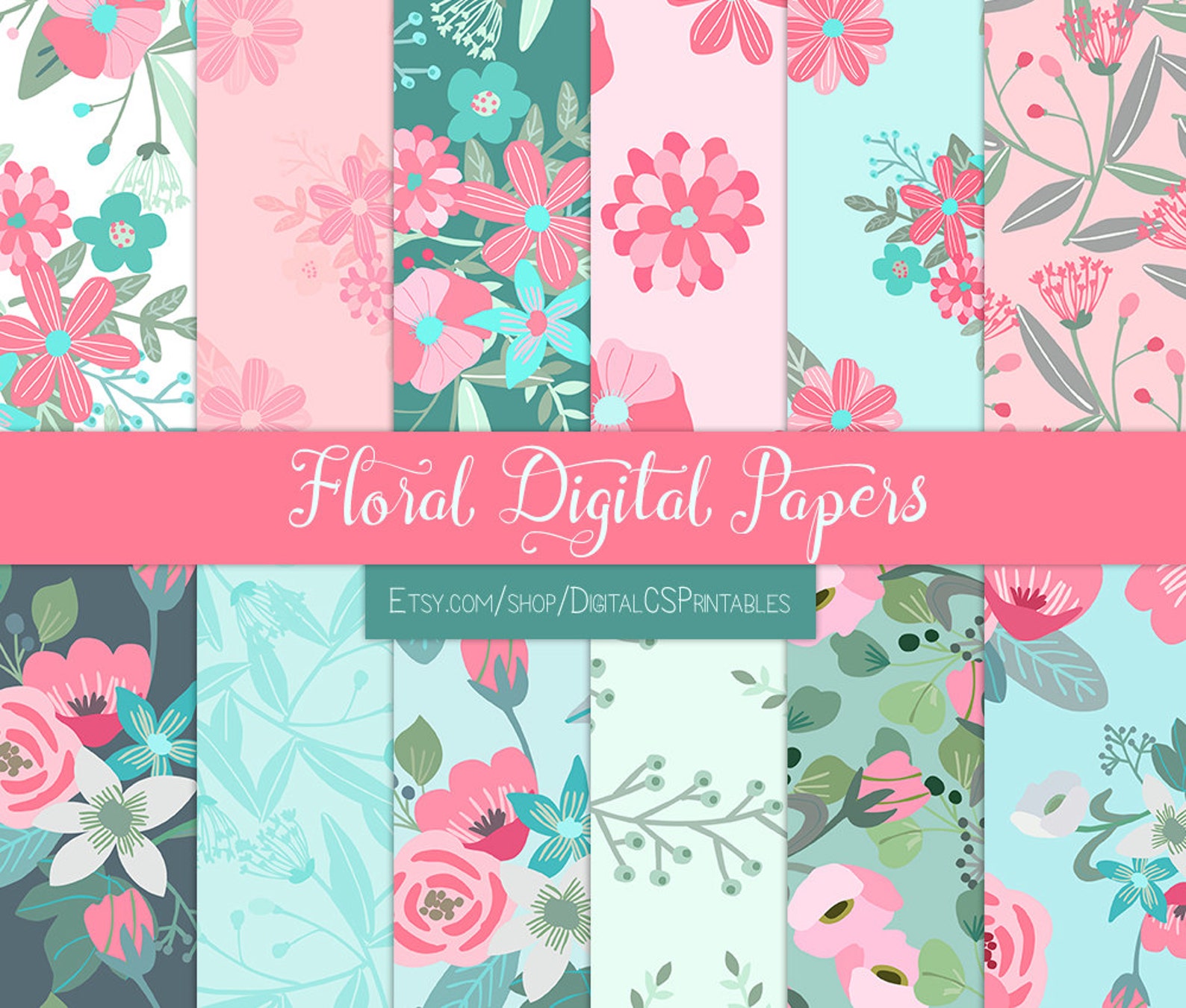 Floral Digital Paper Floral Flower Digital Paper Flower Summer Digital ...