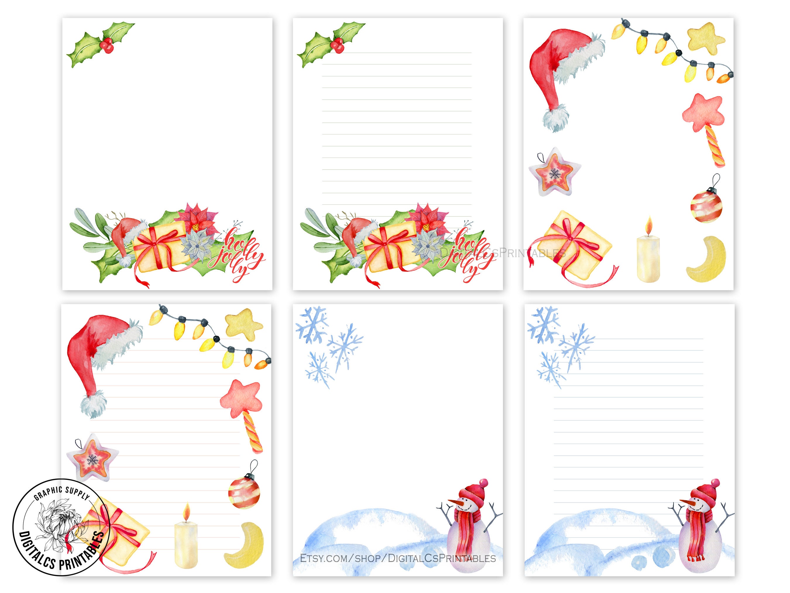 Printable Christmas Stationery Paper Christmas Writing Paper Digital ...