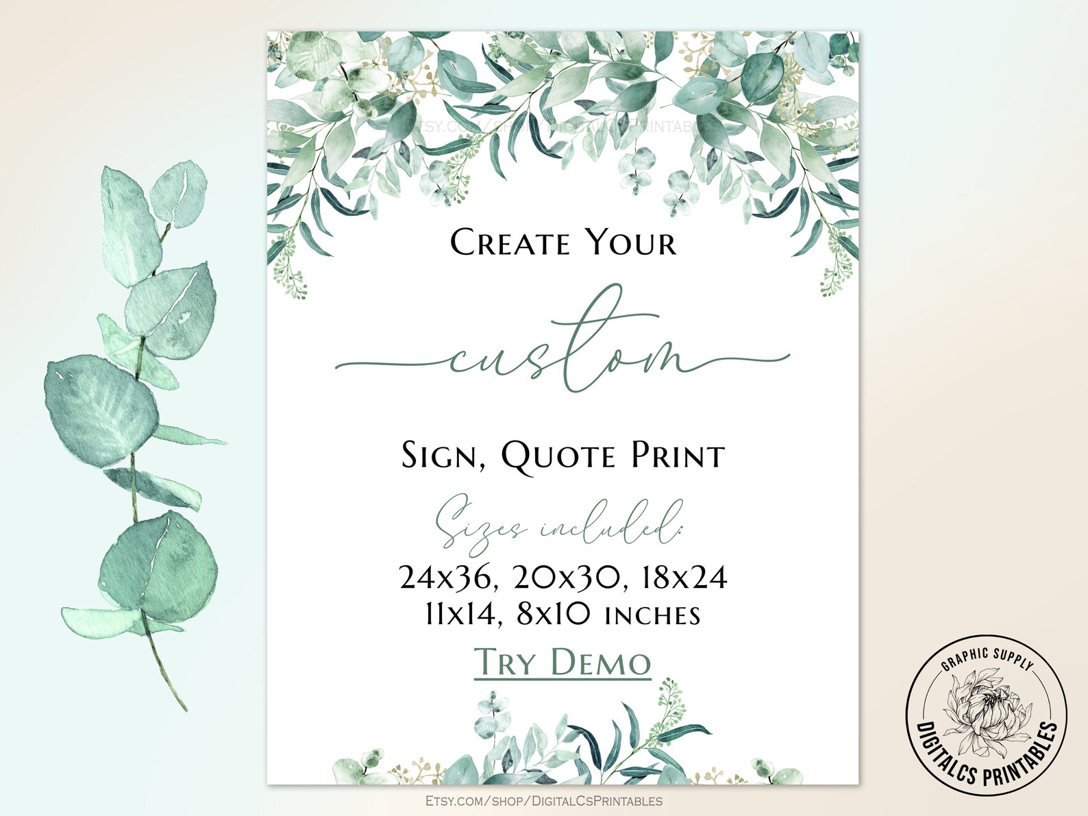 Editable Quote Sign Eucalyptus Custom Print Custom Sign Template Print ...