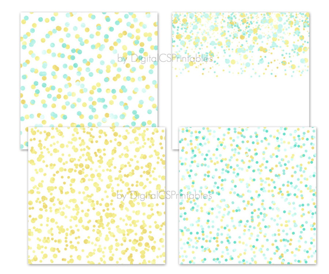 Confetti Digital Paper Mint and Gold Digital Paper Gold and - Etsy