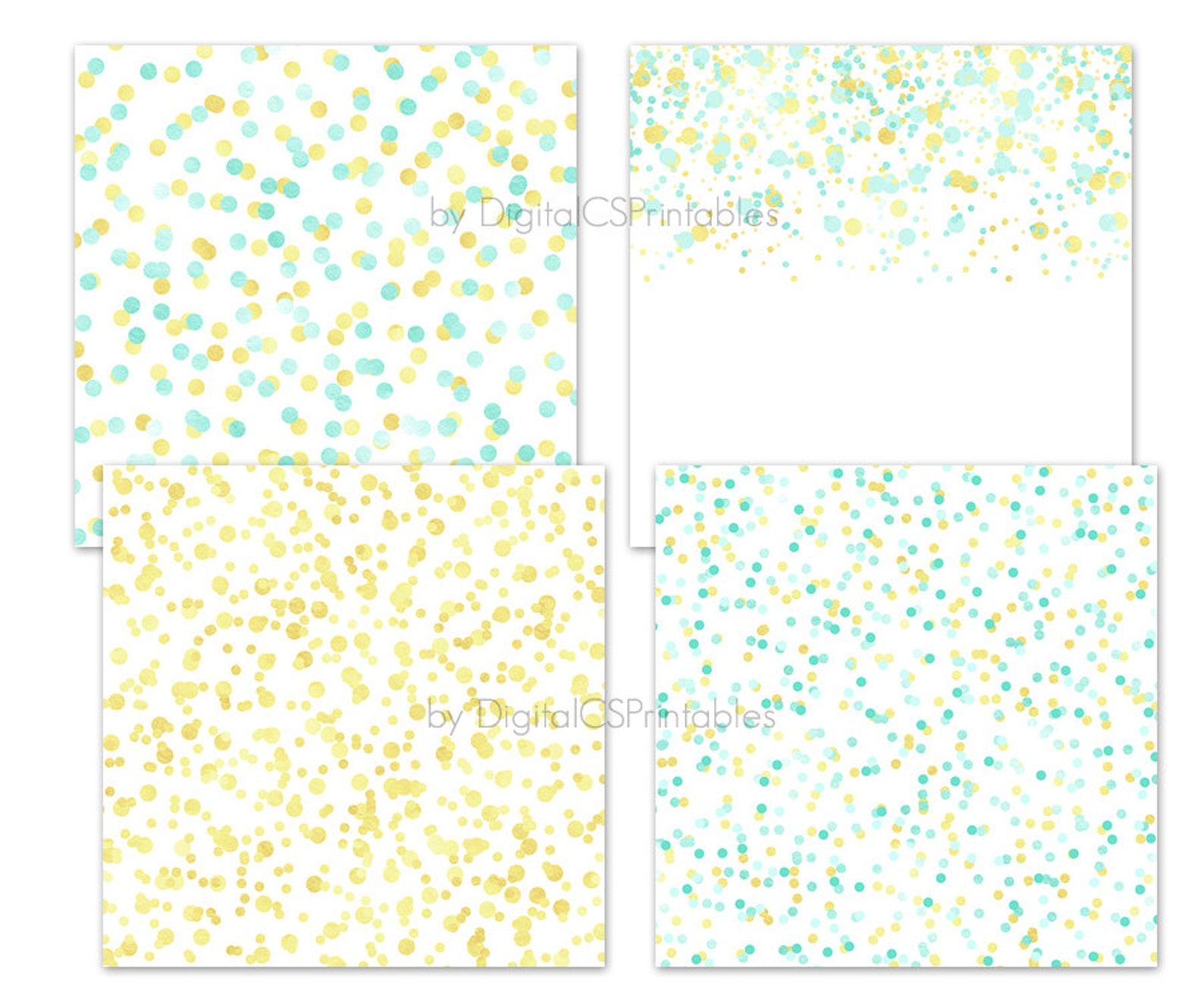 Confetti Digital Paper Mint and Gold Digital Paper Gold and Mint ...