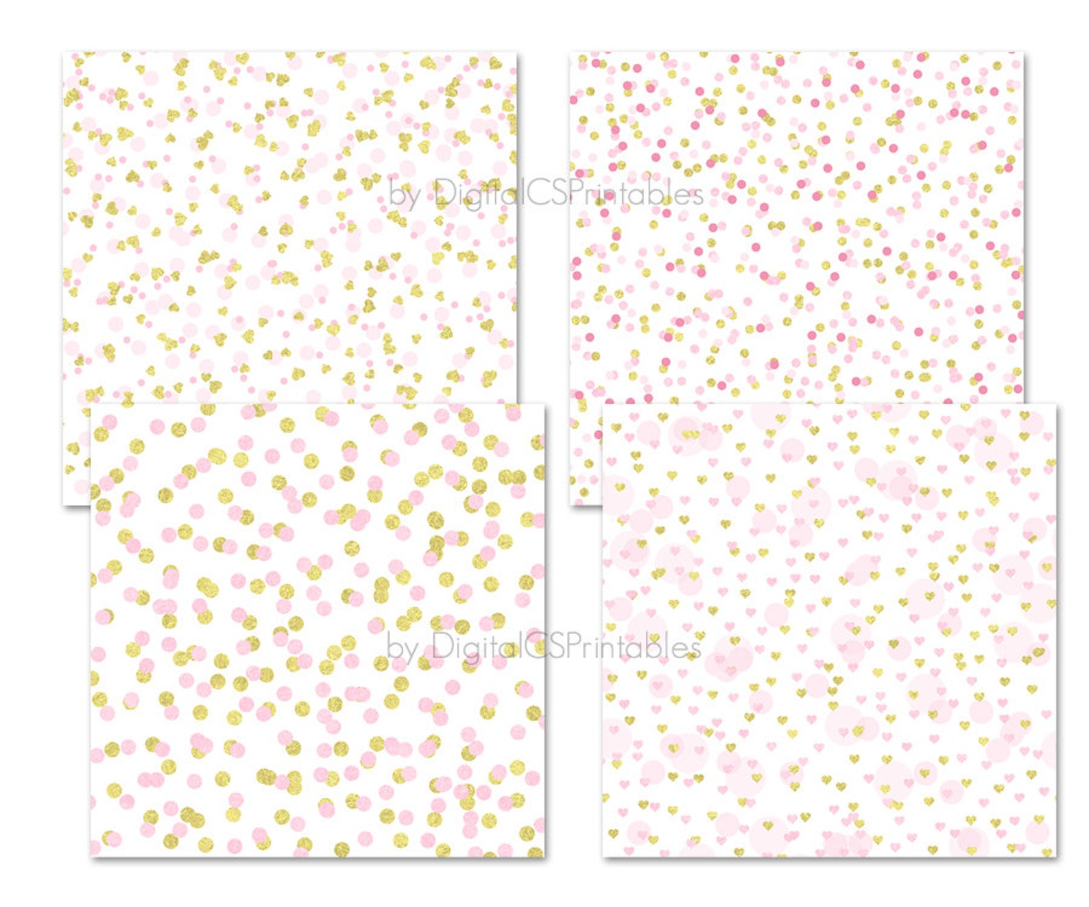 Confetti Digital Paper Gold and Pink Confetti Gold and Pink Digital ...
