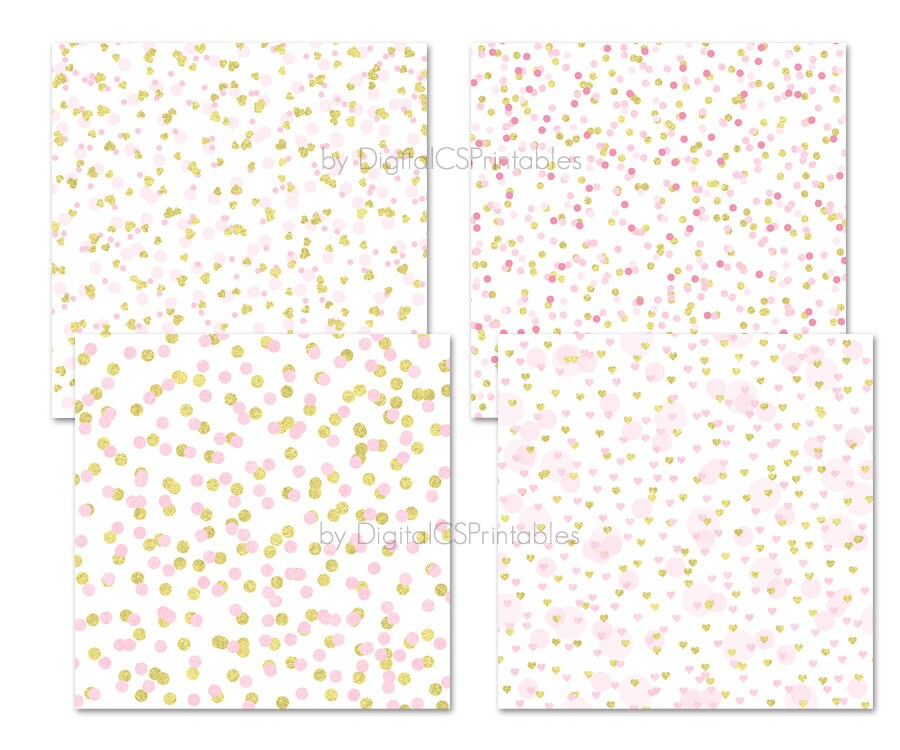 Confetti Digital Paper Gold and Pink Confetti Gold and Pink Digital ...