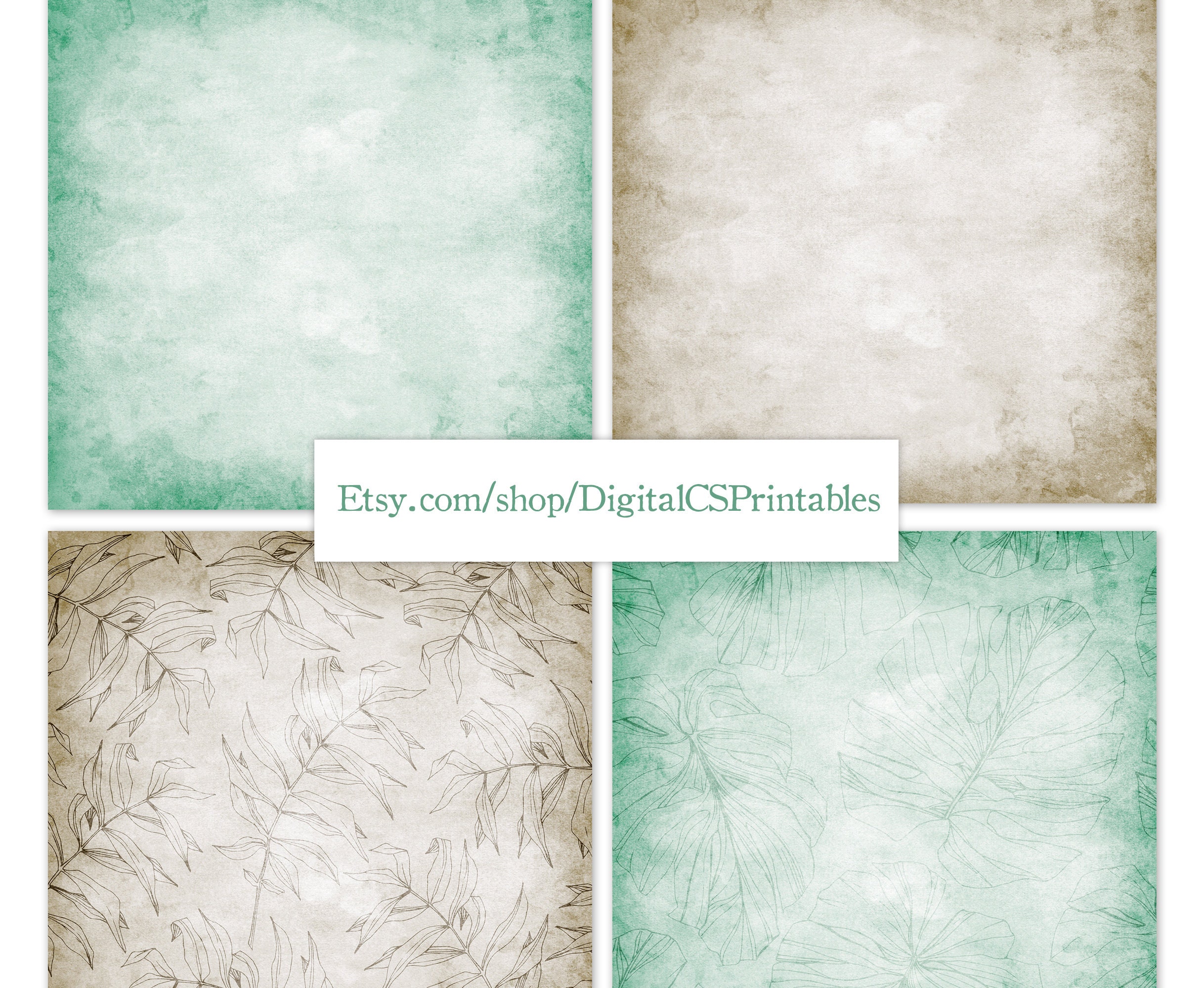 Watercolor Tropical Digital Paper Palm Leaf Pattern Exotic Digital ...