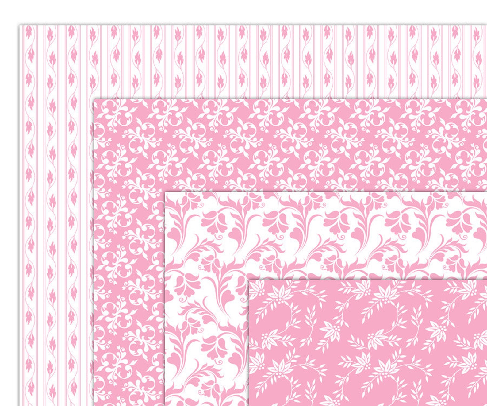 Pink White Digital Paper Floral Digital Paper Pack Commercial Use. Card ...