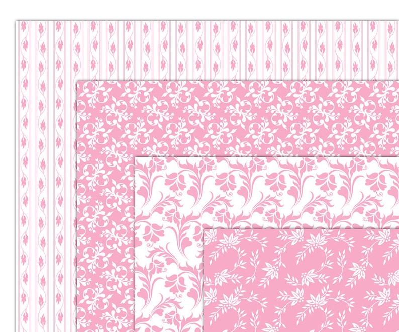 Pink White Digital Paper Floral Digital Paper Pack Commercial Use. Card ...