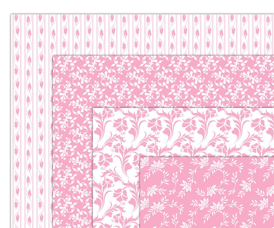 Pink White Digital Paper Floral Digital Paper Pack Commercial Use. Card ...