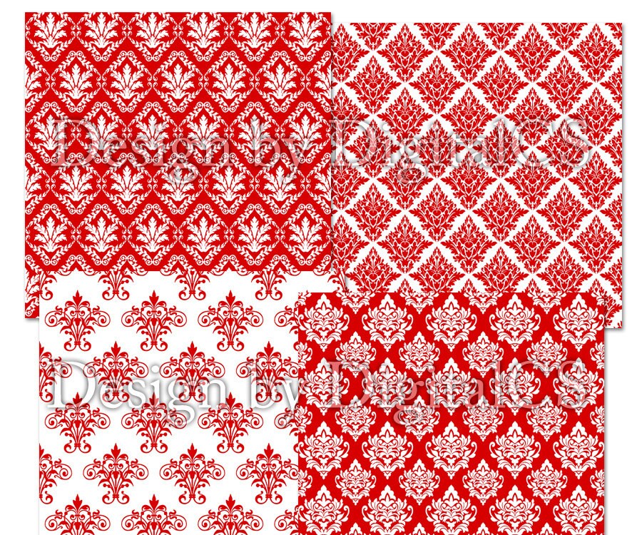 Red Damask Digital Paper Scrapbook Paper Christmas Digital Paper ...