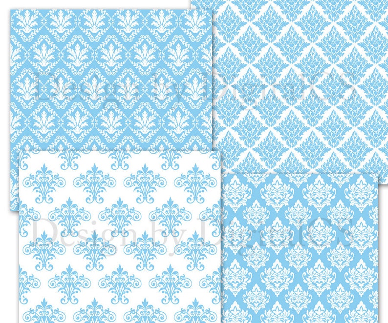 Baby Blue Digital Paper Blue Damask Digital Paper Scrapbook Paper ...