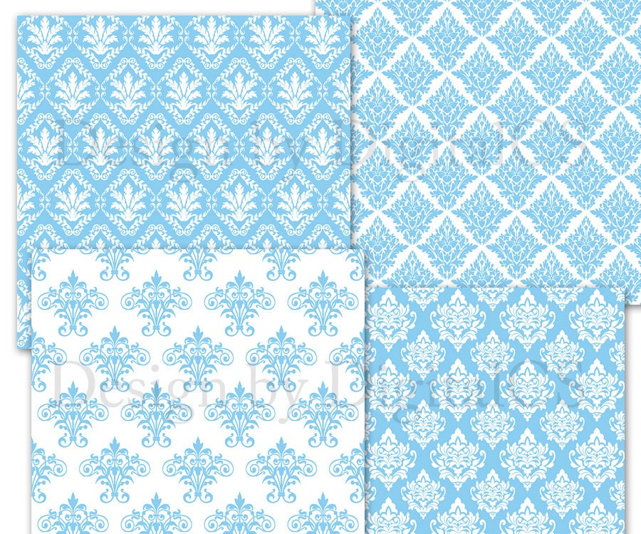 Baby Blue Digital Paper Blue Damask Digital Paper Scrapbook Paper ...