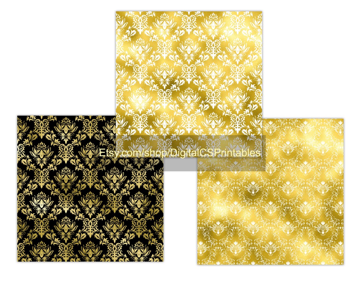 Gold Foil Digital Paper Gold Damask Digital Paper Gold and - Etsy