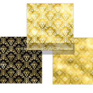 Gold Foil Digital Paper Gold Damask Digital Paper Gold and - Etsy