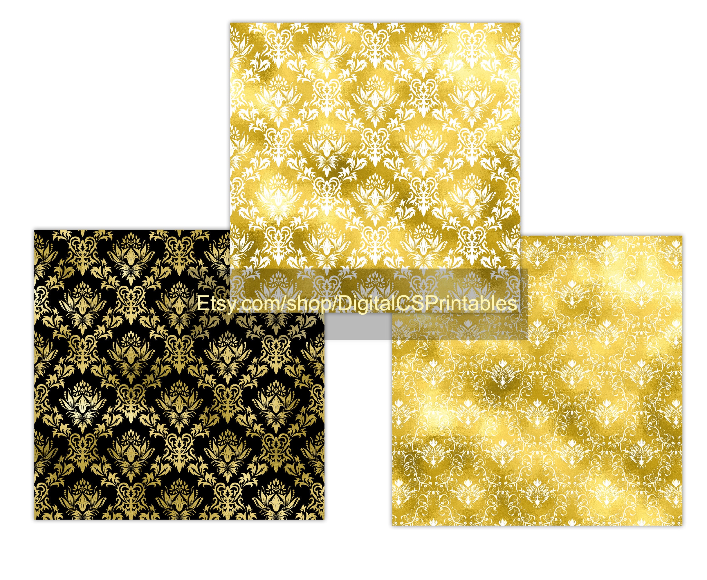 Gold Foil Digital Paper Gold Damask Digital Paper Gold and - Etsy