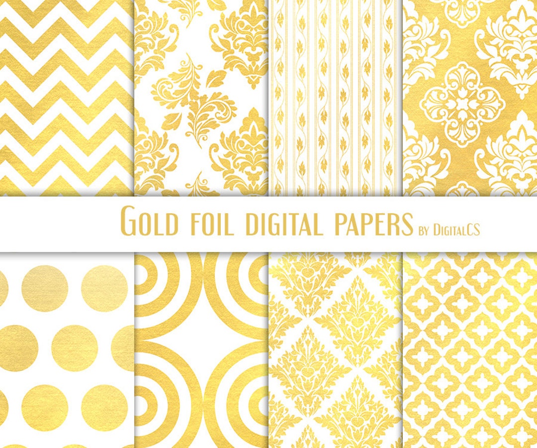 Gold Foil Digital Paper Gold Digital Paper Gold Damask Digital Paper ...