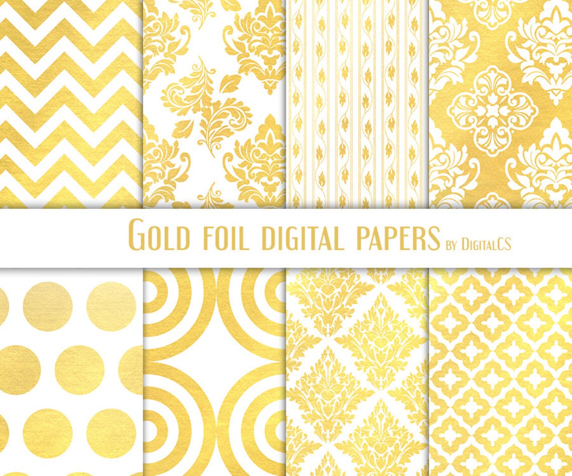Gold Foil Digital Paper Gold Digital Paper Gold Damask Digital - Etsy