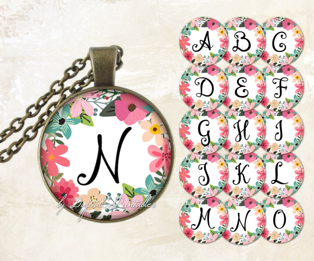 Floral Alphabet Bottle Cap Images Monogram Digital Download Alphabet ...