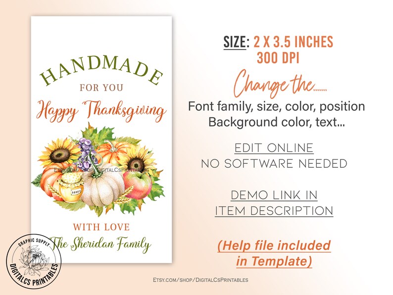 Editable Thanksgiving Template Thanksgiving Tags Handmade With - Etsy