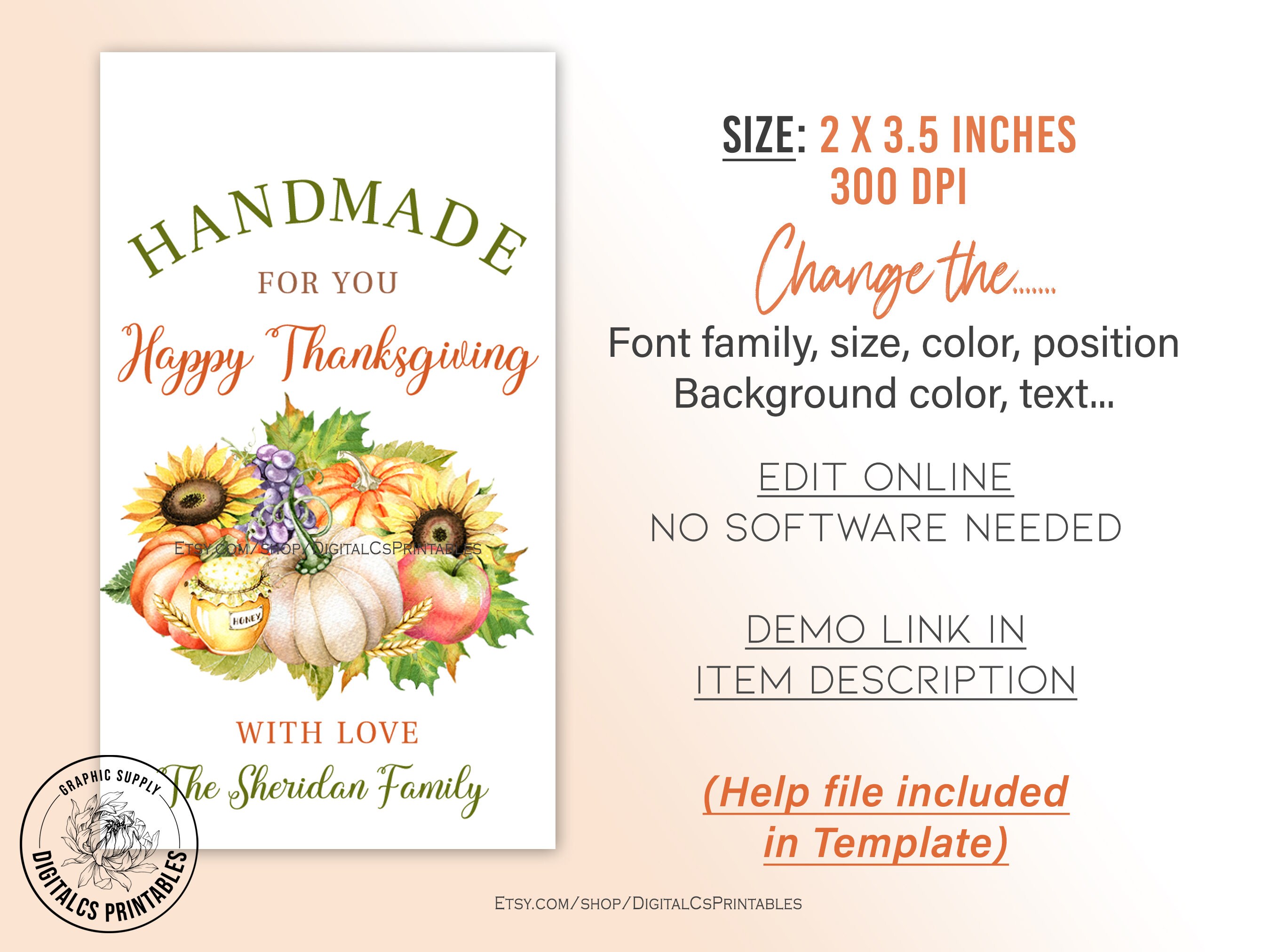Editable Thanksgiving Template Thanksgiving Tags Handmade With - Etsy