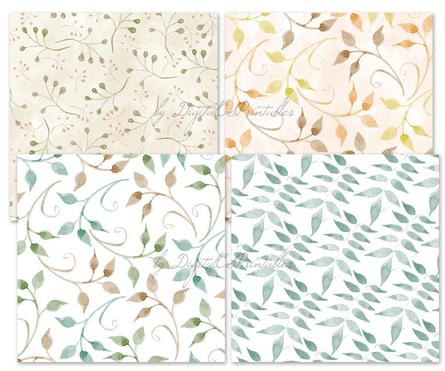 Watercolor digital paper Watercolor leaves digital paper | Etsy