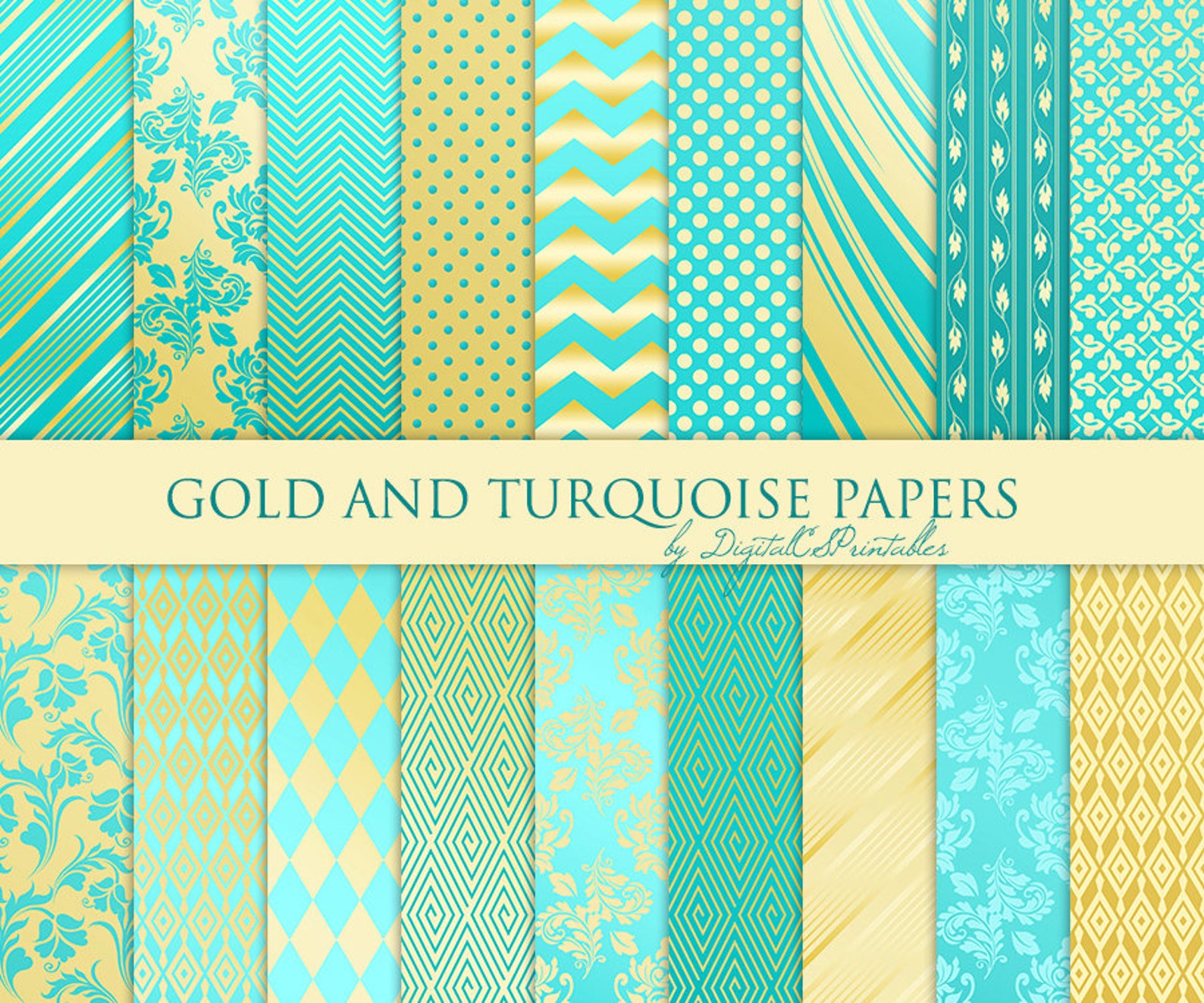 Turquoise Digital Paper Gold and Turquoise Digital Paper Gold Digital ...