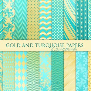 Turquoise Digital Paper Gold and Turquoise Digital Paper Gold Digital ...