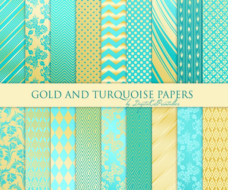 Turquoise Digital Paper Gold and Turquoise Digital Paper Gold Digital ...