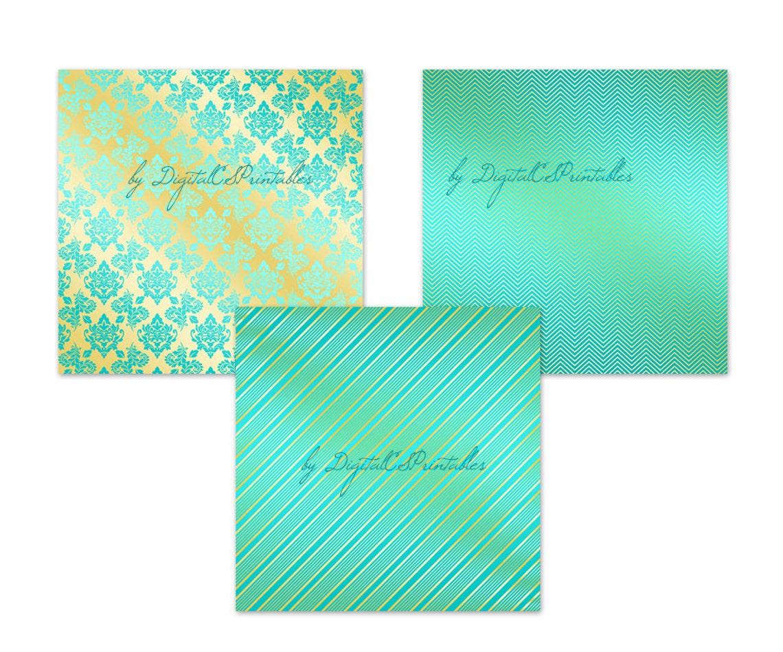 Turquoise Digital Paper Gold and Turquoise Digital Paper Gold Digital ...