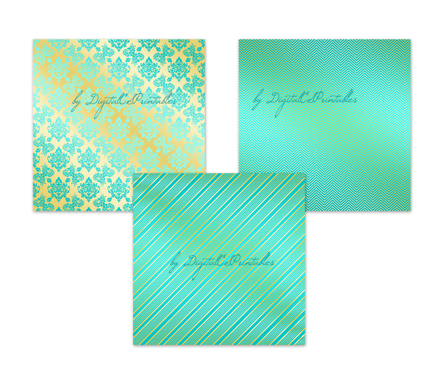 Turquoise Digital Paper Gold and Turquoise Digital Paper Gold Digital ...