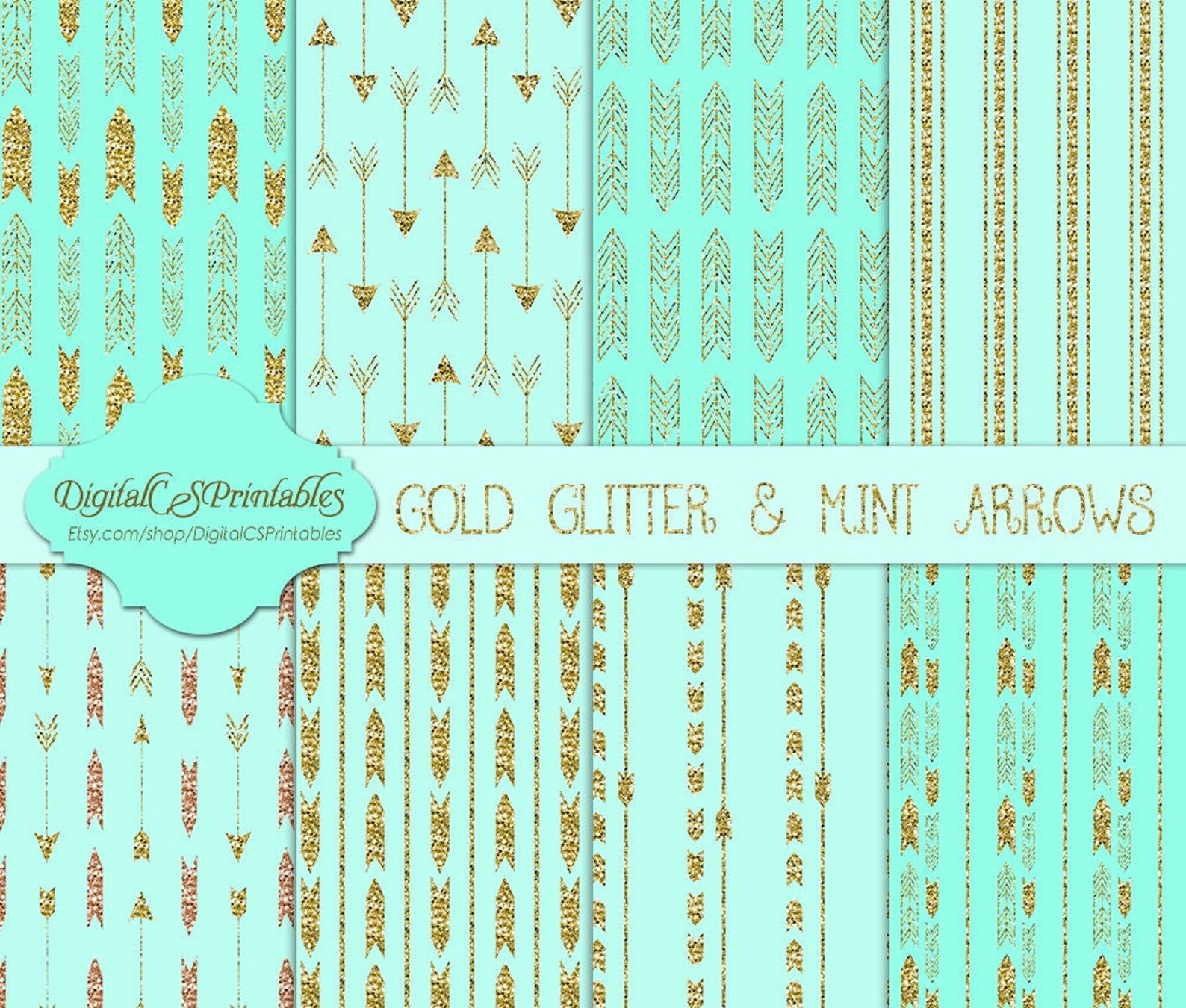 Gold and Mint Arrow Digital Paper Arrow Tribal Digital Paper - Etsy