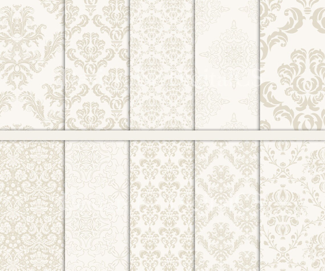 Damask Digital Paper Wedding Digital Paper 12x12 Ivory Beige Damask ...