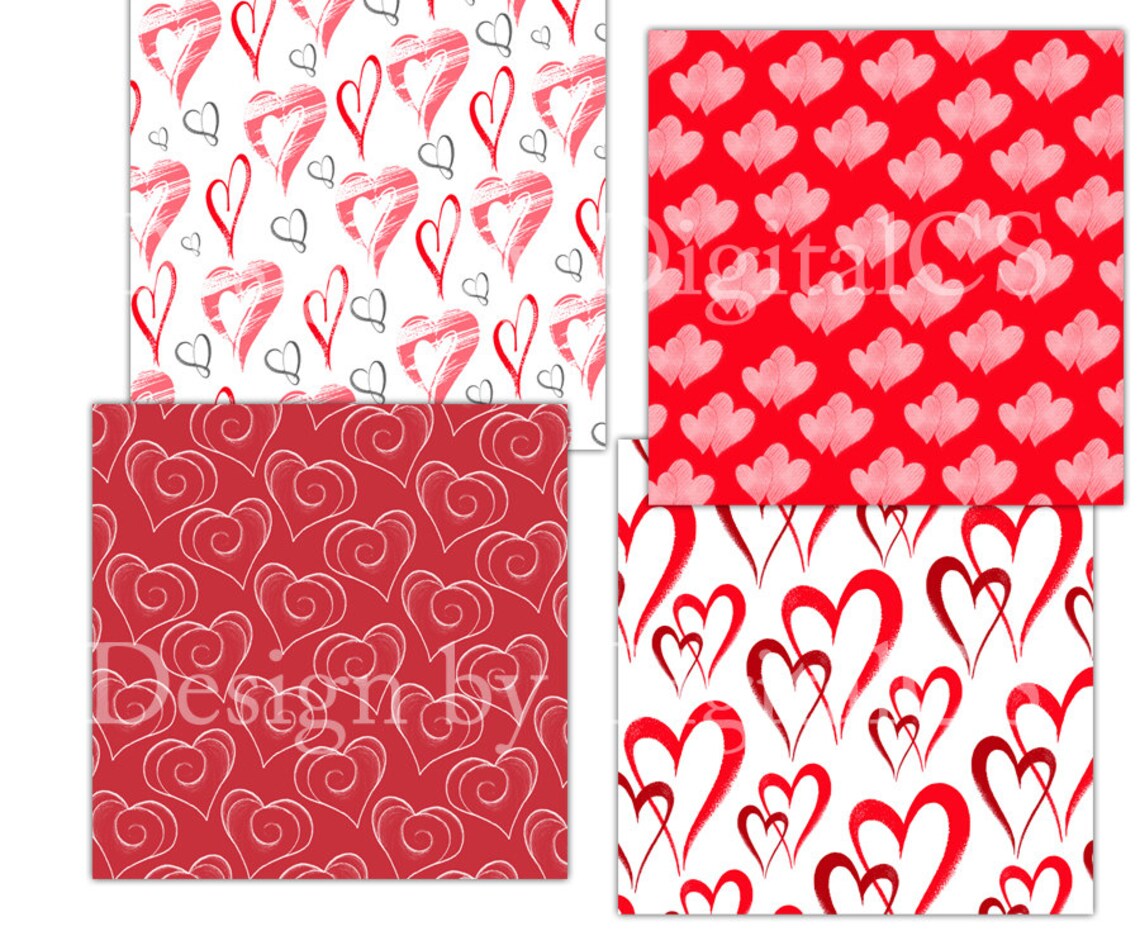Hearts Digital Paper Hearts Valentines Day Digital Paper Digital Paper ...