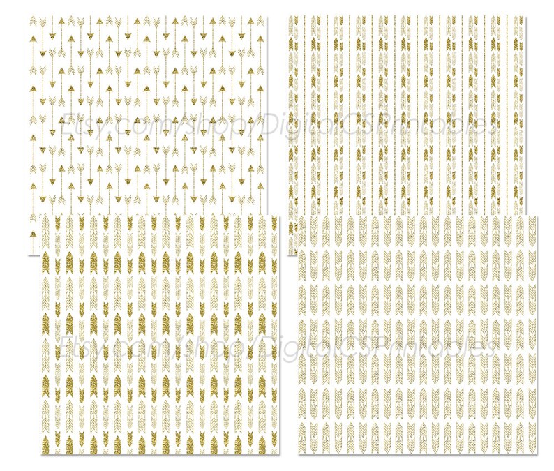 Gold Arrow Digital Paper Arrow Tribal Digital Paper Gold Glitter ...