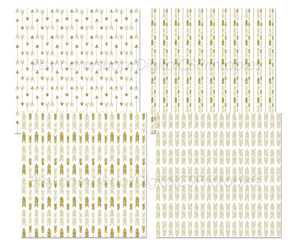 Gold Arrow Digital Paper Arrow Tribal Digital Paper Gold Glitter ...