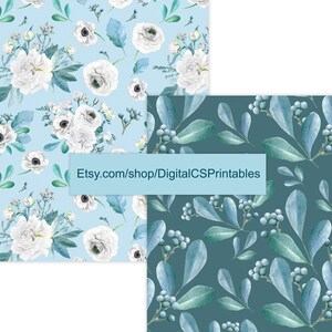 Peony Digital Paper Peonies and Roses Blue Floral Digital Paper Blue ...